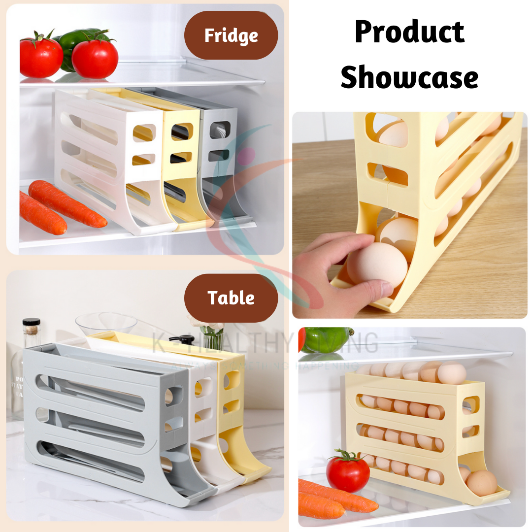 Rules Egg Tray 4 Tier Refrigerator Egg Storage Rack Automatic Rolling ...