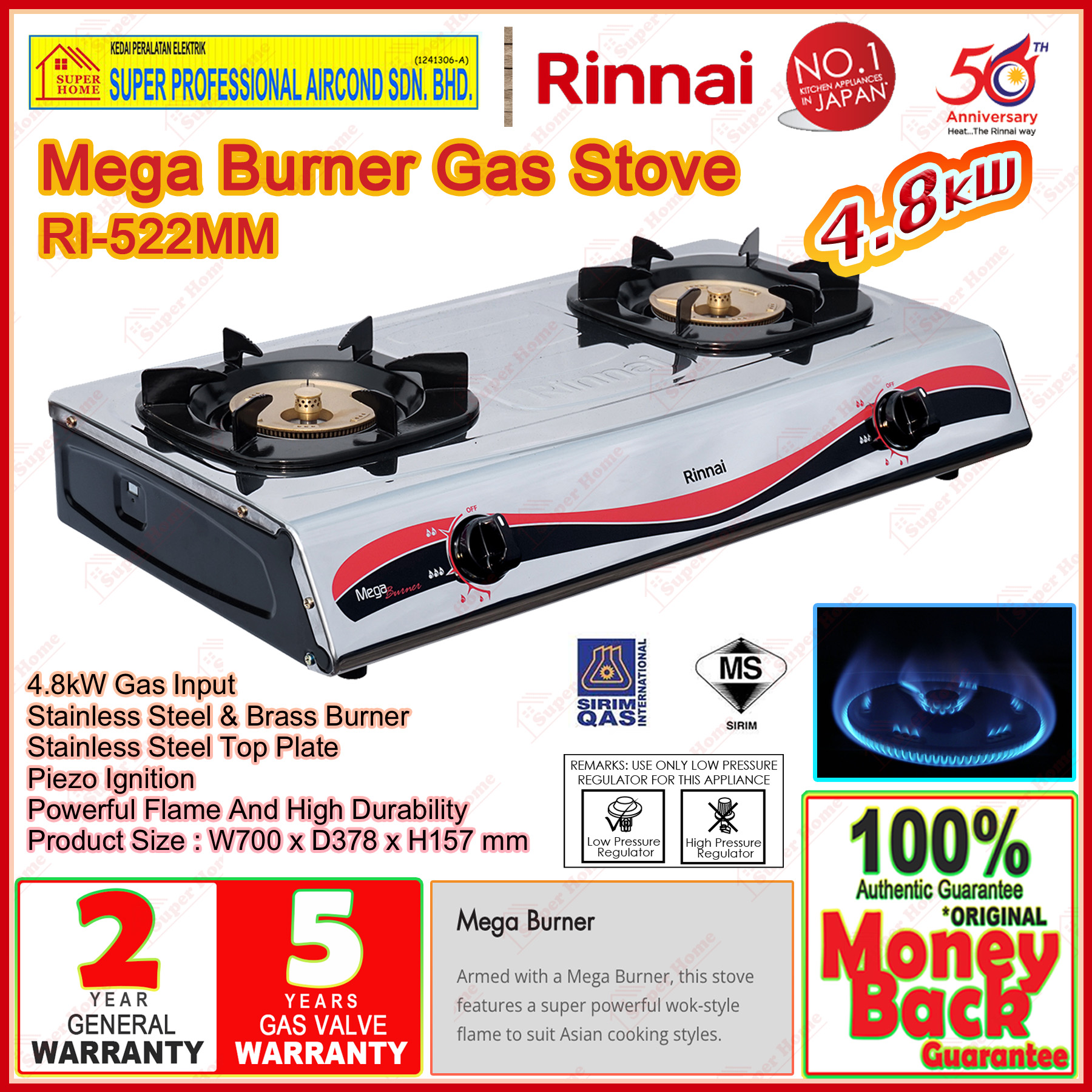 Rinnai Gas Stove Table Top Gas Cooker | Shopee Malaysia