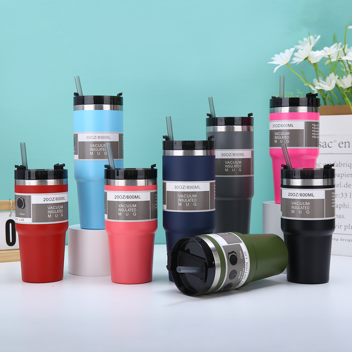 [FREE STRAW] Thermos Tumble Bottle & Cup with Straw Macaron Insulated ...