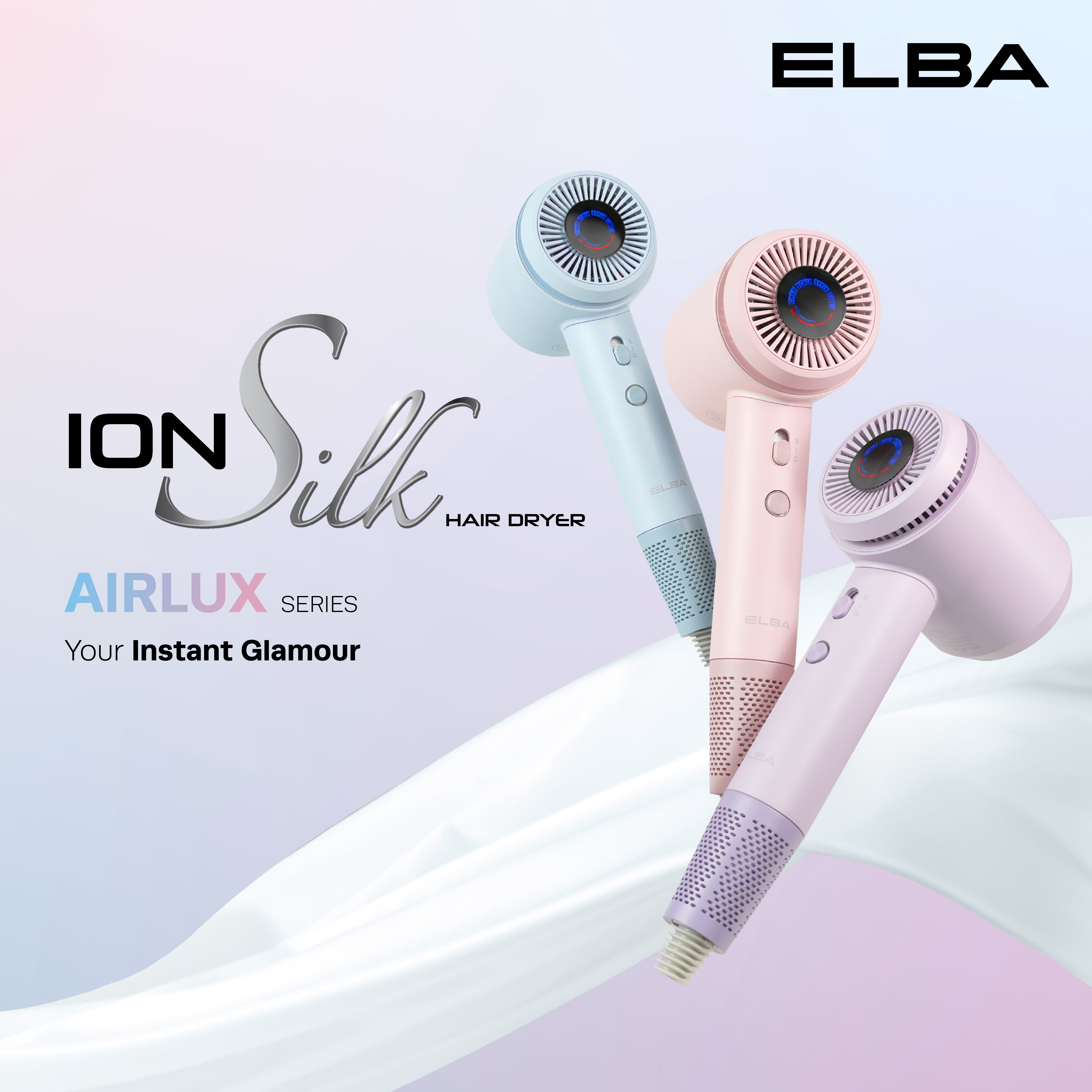 (NEW) ELBA AIRLUX Hair Dryer EHD-Q4643D(BL/PK/PP) - Ionic, Low Noise, 4 ...