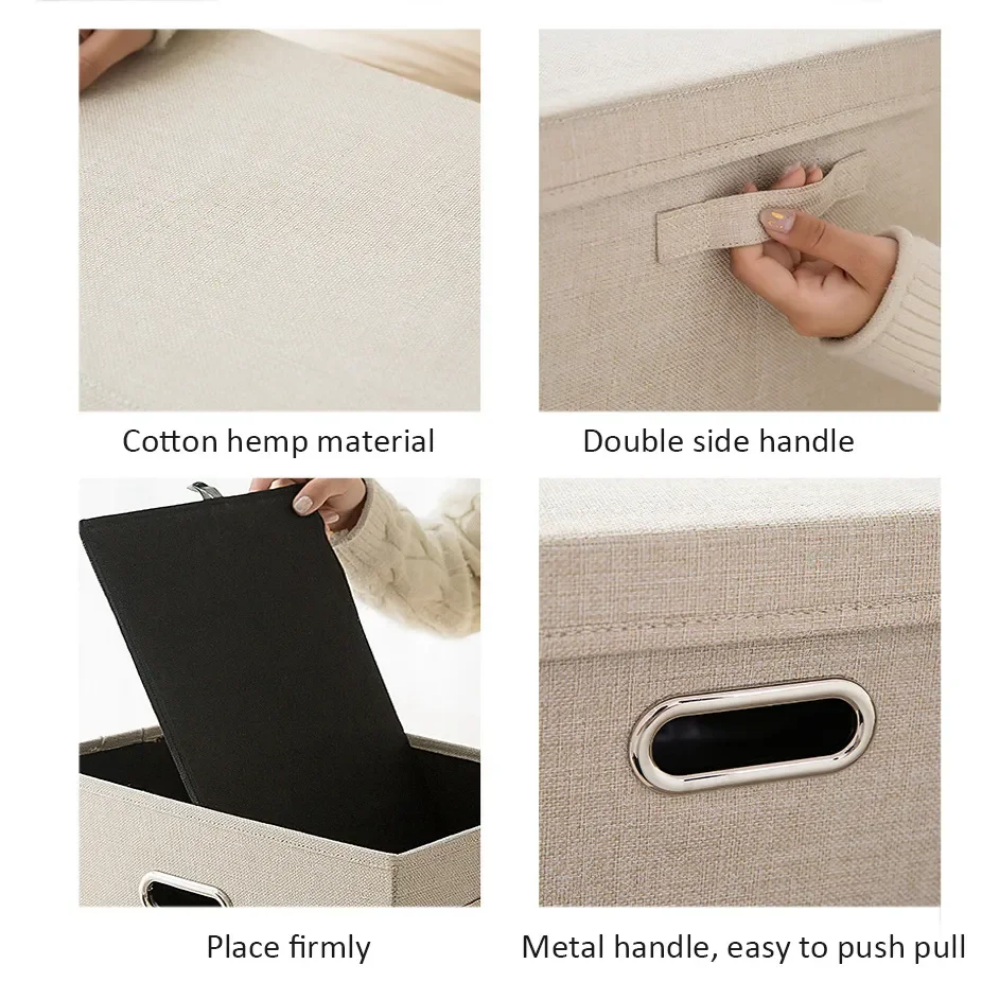 Fabric Storage Box with lid Foldable Organizer Box with handle Clothes ...