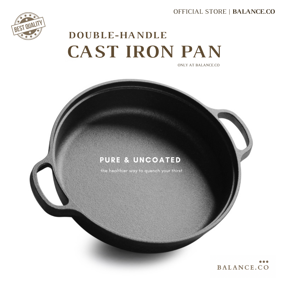 Balance.co Pre-seasoned Pure Cast Iron Double Handles Skillet NonStick ...