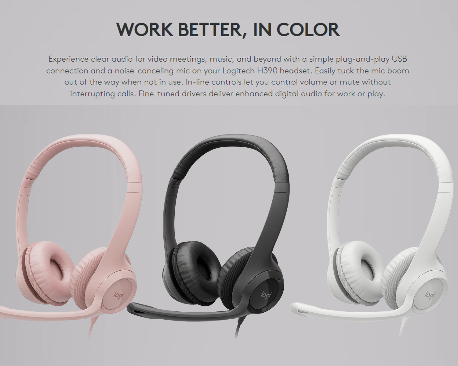 Logitech H390 USB Computer Headset with Enhanced Digital Audio and In ...