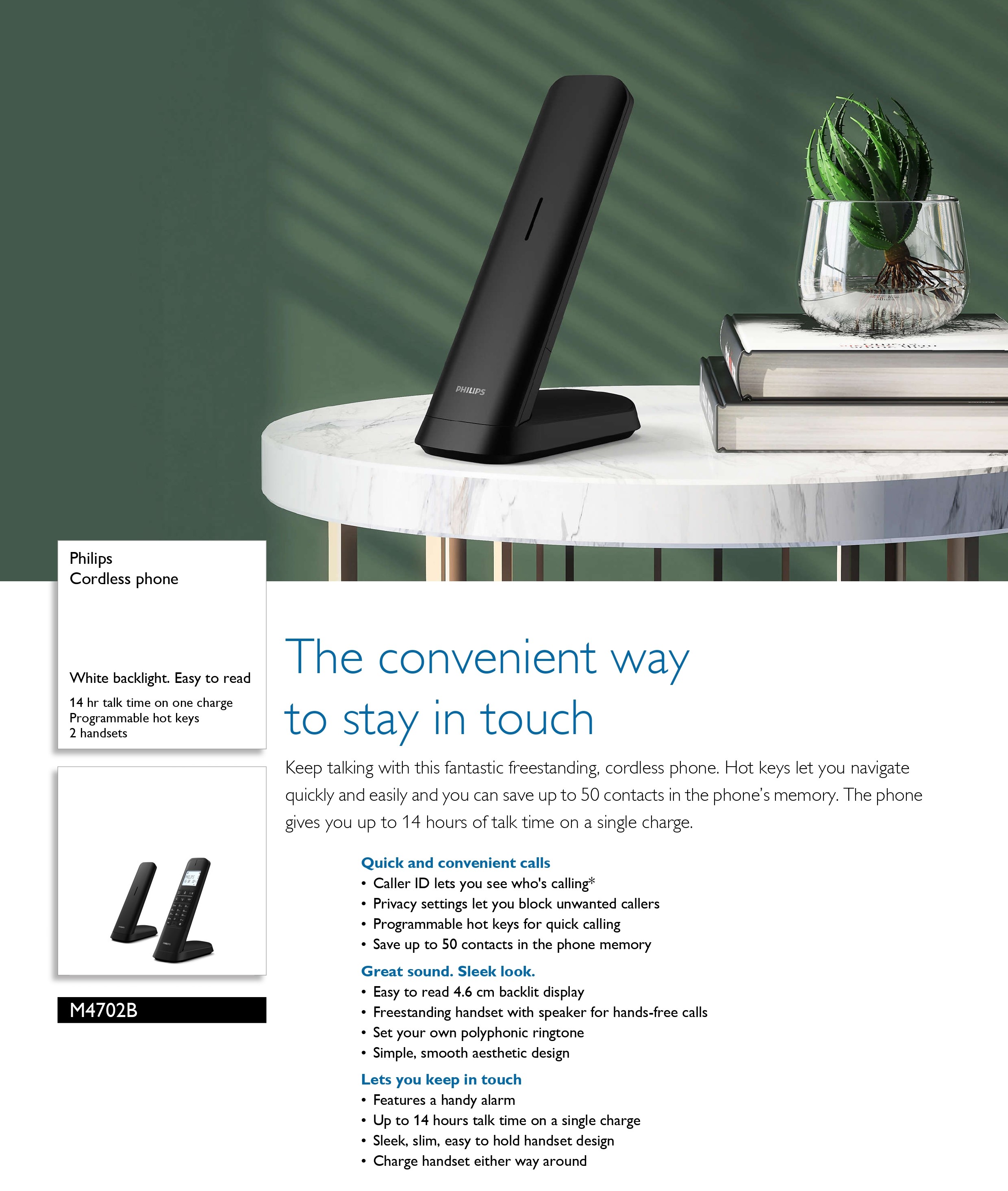 PHILIPS M470 DUO Designer DECT Cordless Home Office Maxis Time TM Unifi Landline Speaker ...