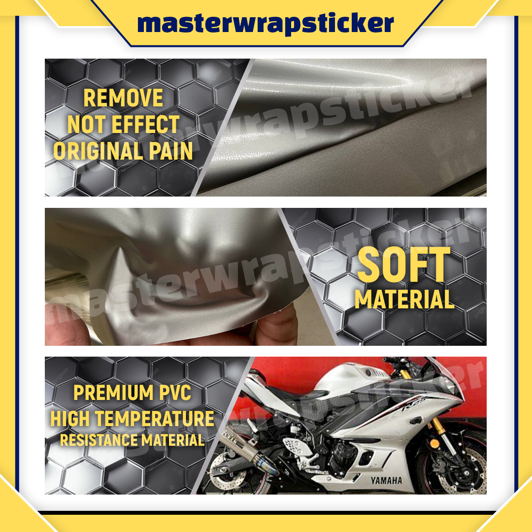 NEW SATIN MATTE SILVER STICKER MOTOR(152CM-90CM)stiker moto perak vinyl ...