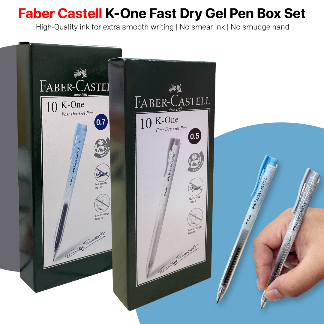 Faber Castell K One Gel Pen 10pcs 0.5 0.7 Fast Dry Smooth Black Blue ...
