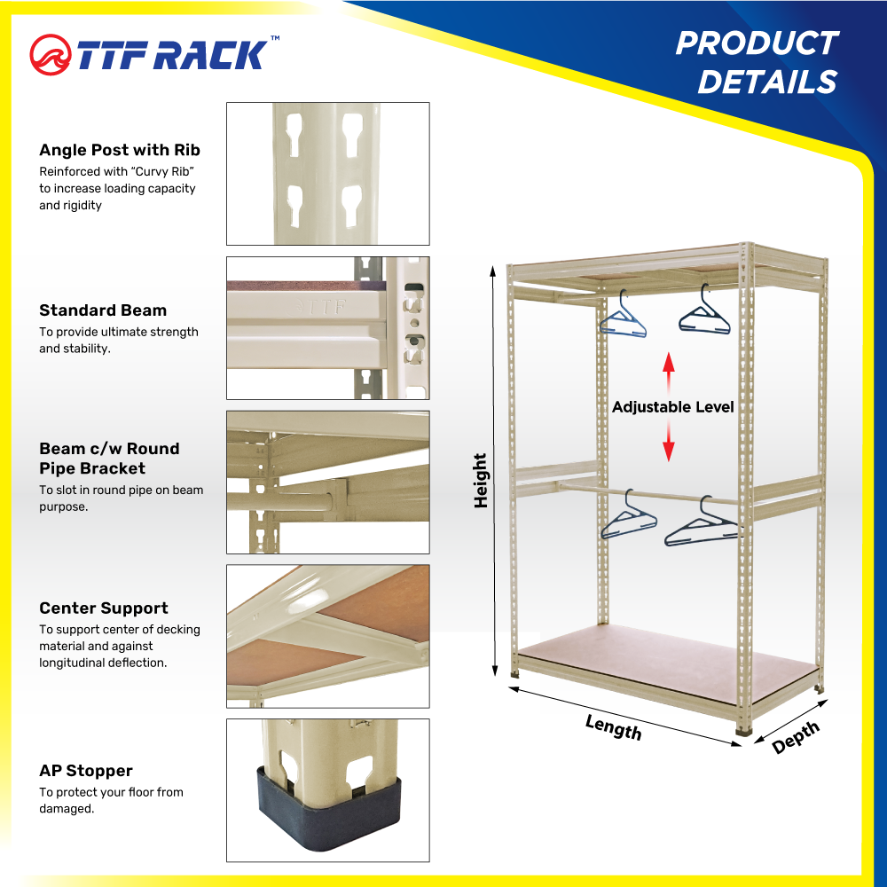 TTF Rack™ Rakku Hanger Rack H182cm/ Rack 2 Level Hanging Rack Storage ...