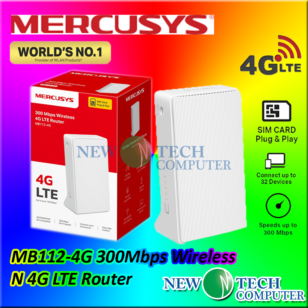 Mercusys UNLIMITED Mod Modem MB112-4G 300Mbps Wireless N 4G LTE Plug and Play Router Band 28 ...