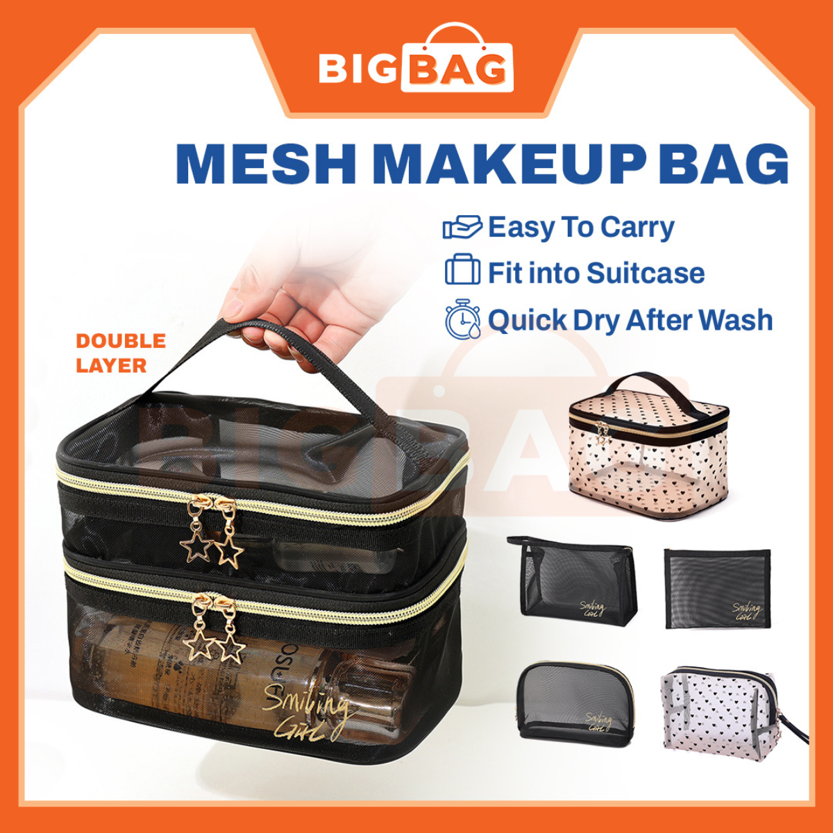 Cosmetic Storage Bag Makeup Bag Mesh Zipper Beg Besar Makeup ...