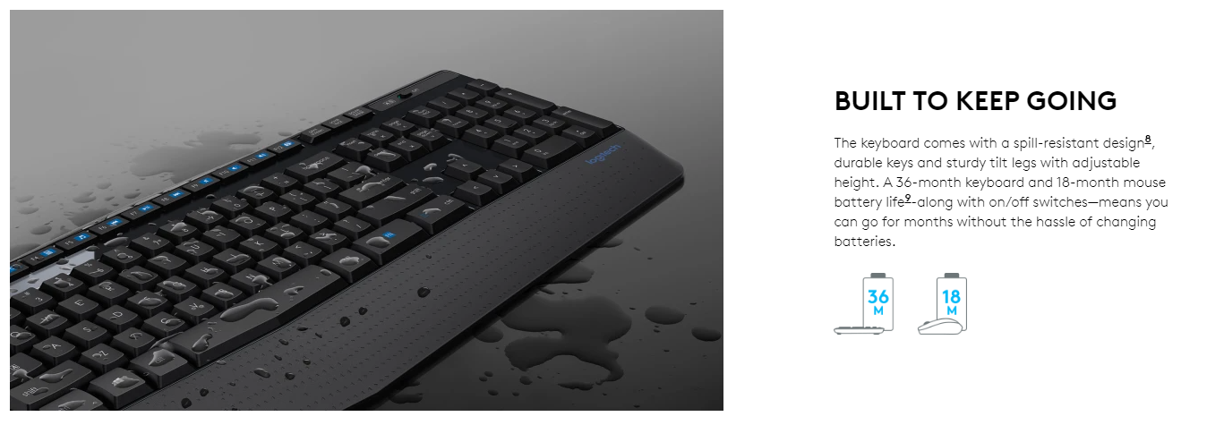 LOGITECH MK345 WIRELESS COMBO SET KEYBOARD & MOUSE PALM REST ADJUSTABLE ...