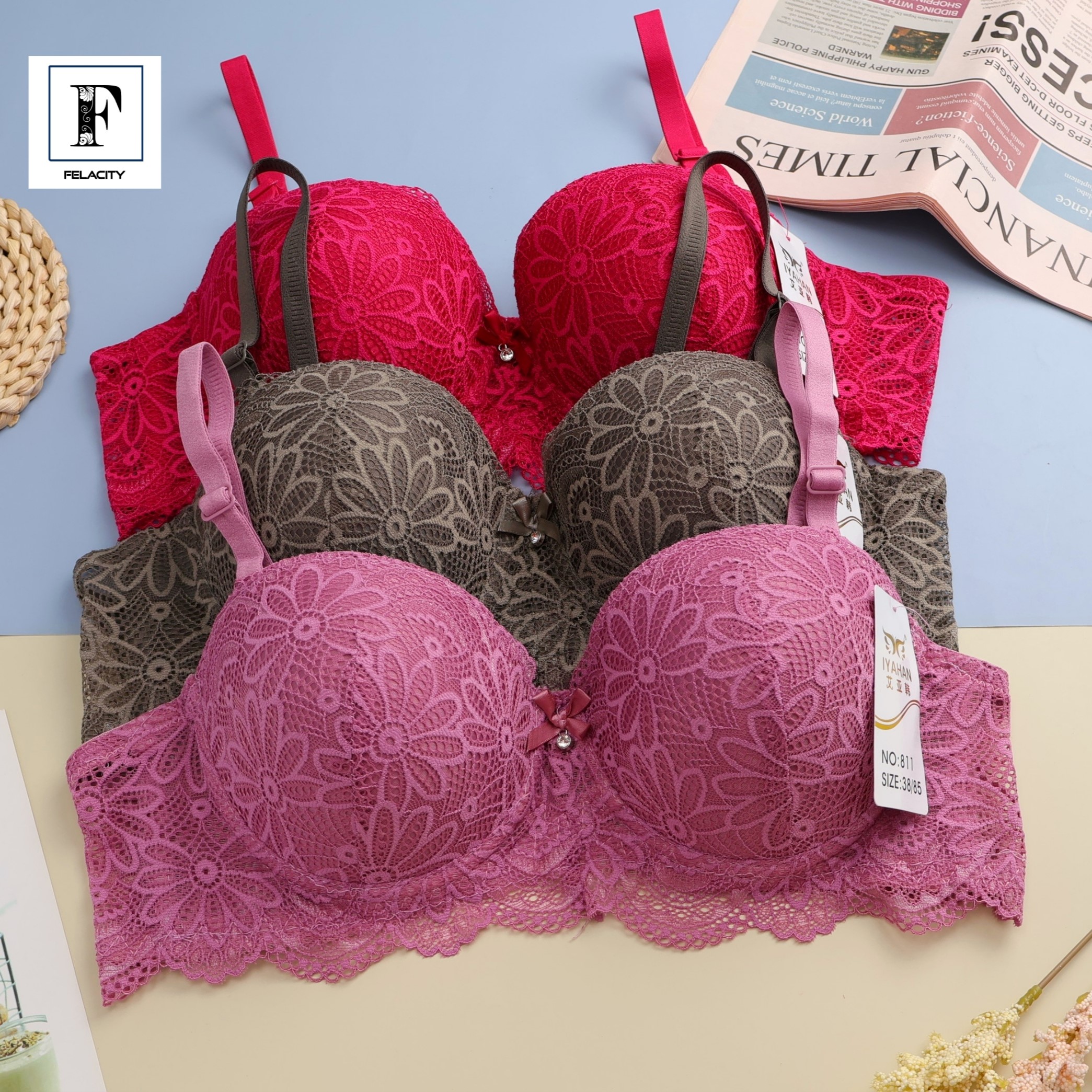 Women Bra Lace Wired Push Up Thick Sponge BC Cup Baju Dalam Wanita ...