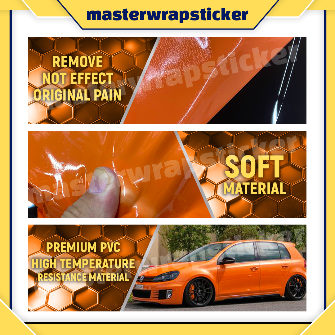PREMIUM GLOSSY ORANGE STICKER KERETA(152CM-90CM)stiker kereta kilat ...