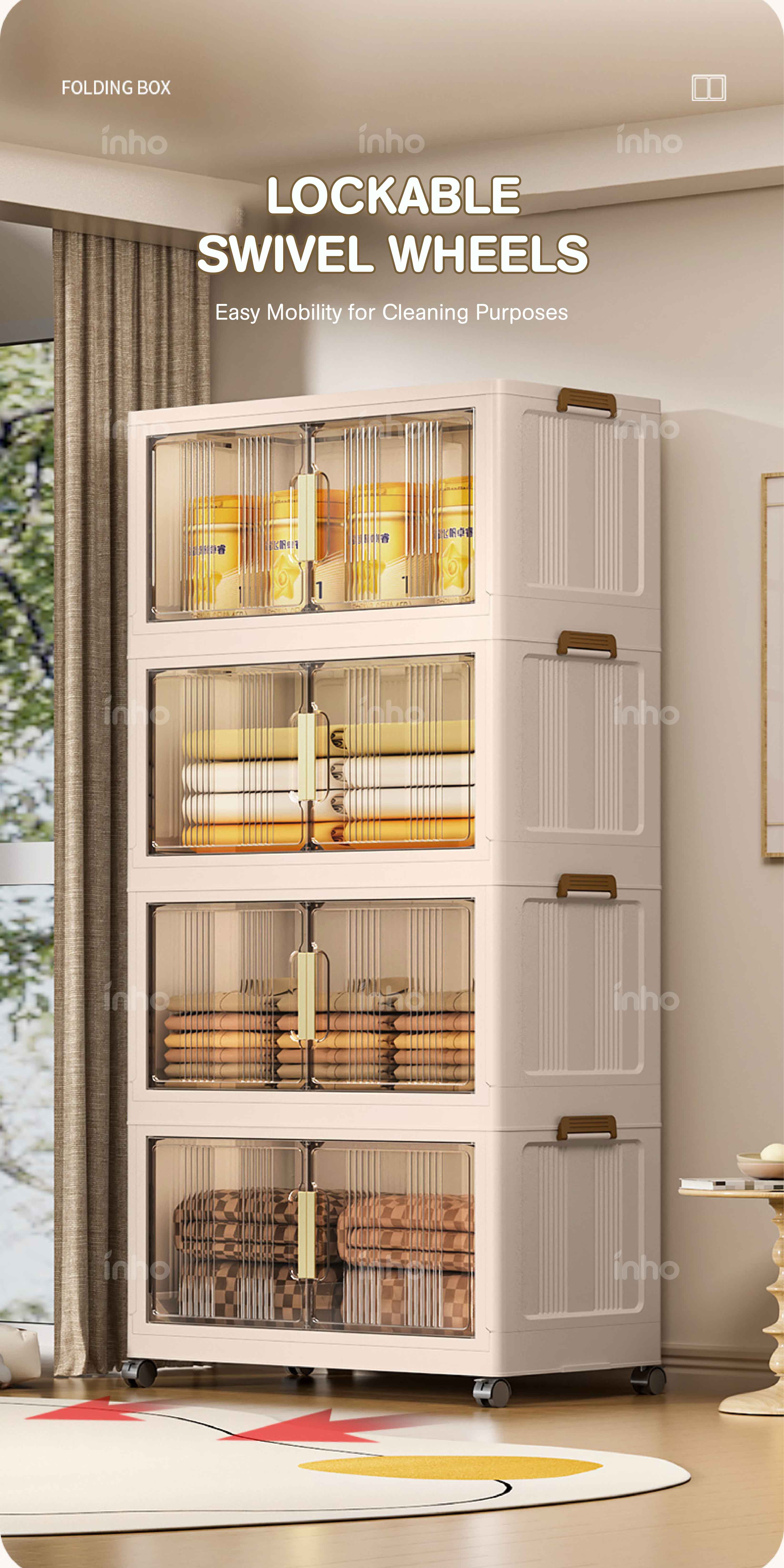 【Shipping Promo】INHO L56-74cm (1-5 Layers) Foldable Multipurpose Stackable Storage Cabinet 2 ...