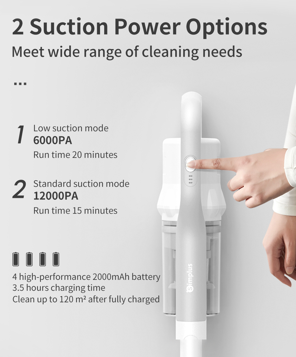 Simplus Vacuum Cleaner Cordless| 12,000Pa | 600ml Dust Cup | 4-Layer ...