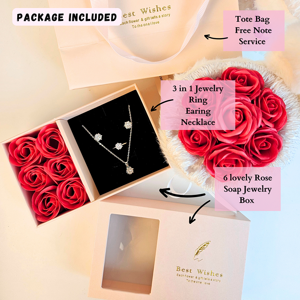 3in1 Surprise Gift Box Ring, Earing, Necklace with Roses Jewelry Box ...