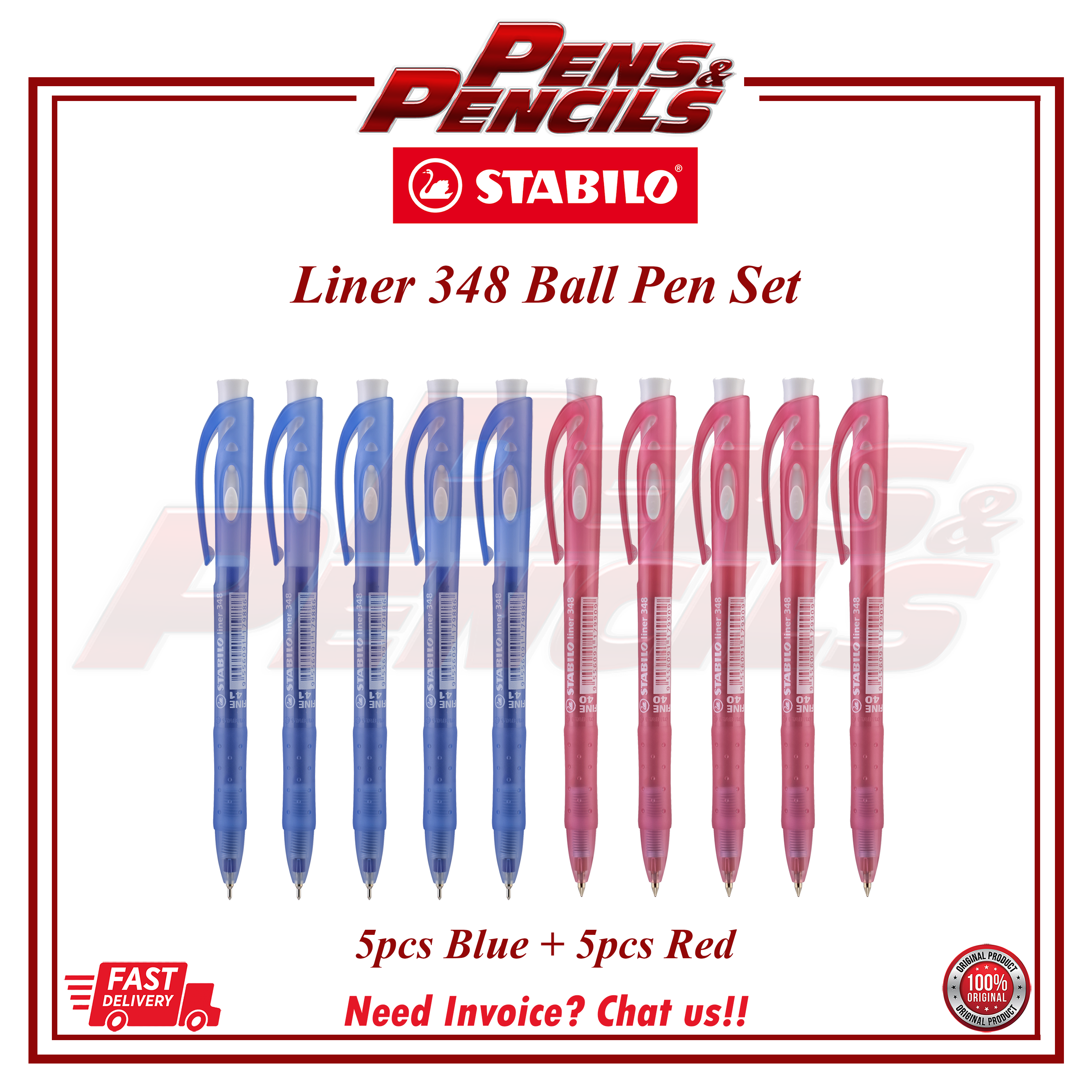 Stabilo Liner 348 Fine Ballpoint Pen Set Extra-Fine 0.5mm / Fine 0.7mm ...