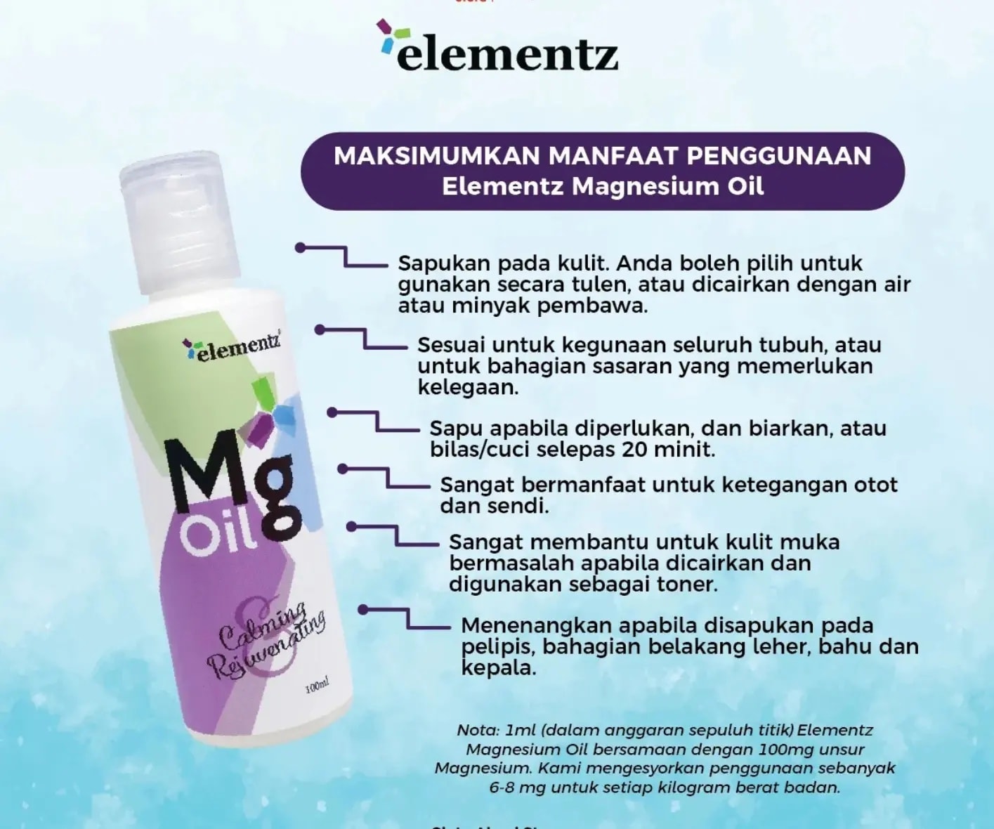 ELEMENTZ Mg Oil Magnesium Oil for Recovery Rejuvenate Relax stress ...