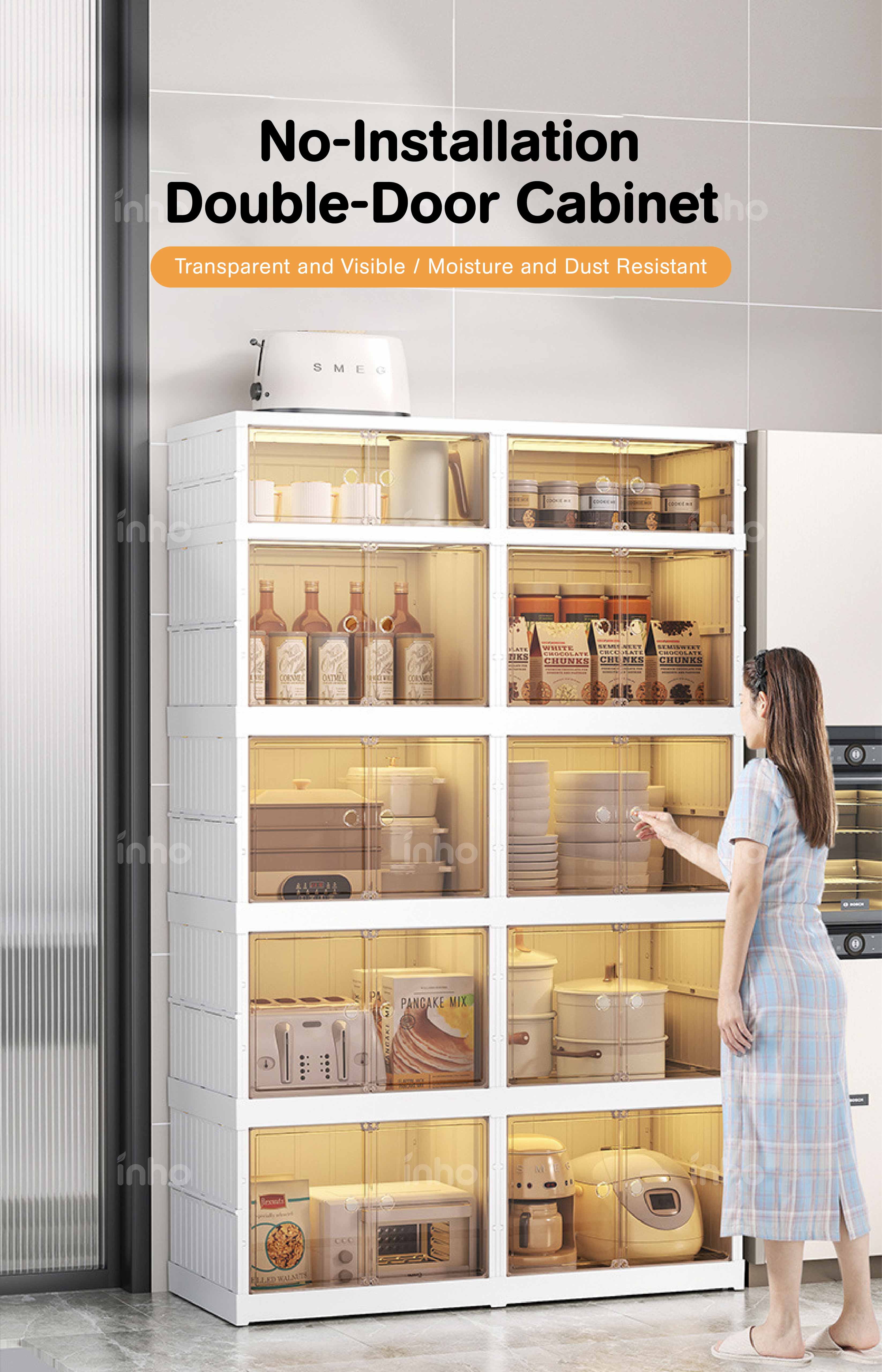 INHO L44/87cm (3/6/9 Layers) Single/Double Rows Foldable Kitchen Bedroom Storage Cabinet Rack ...