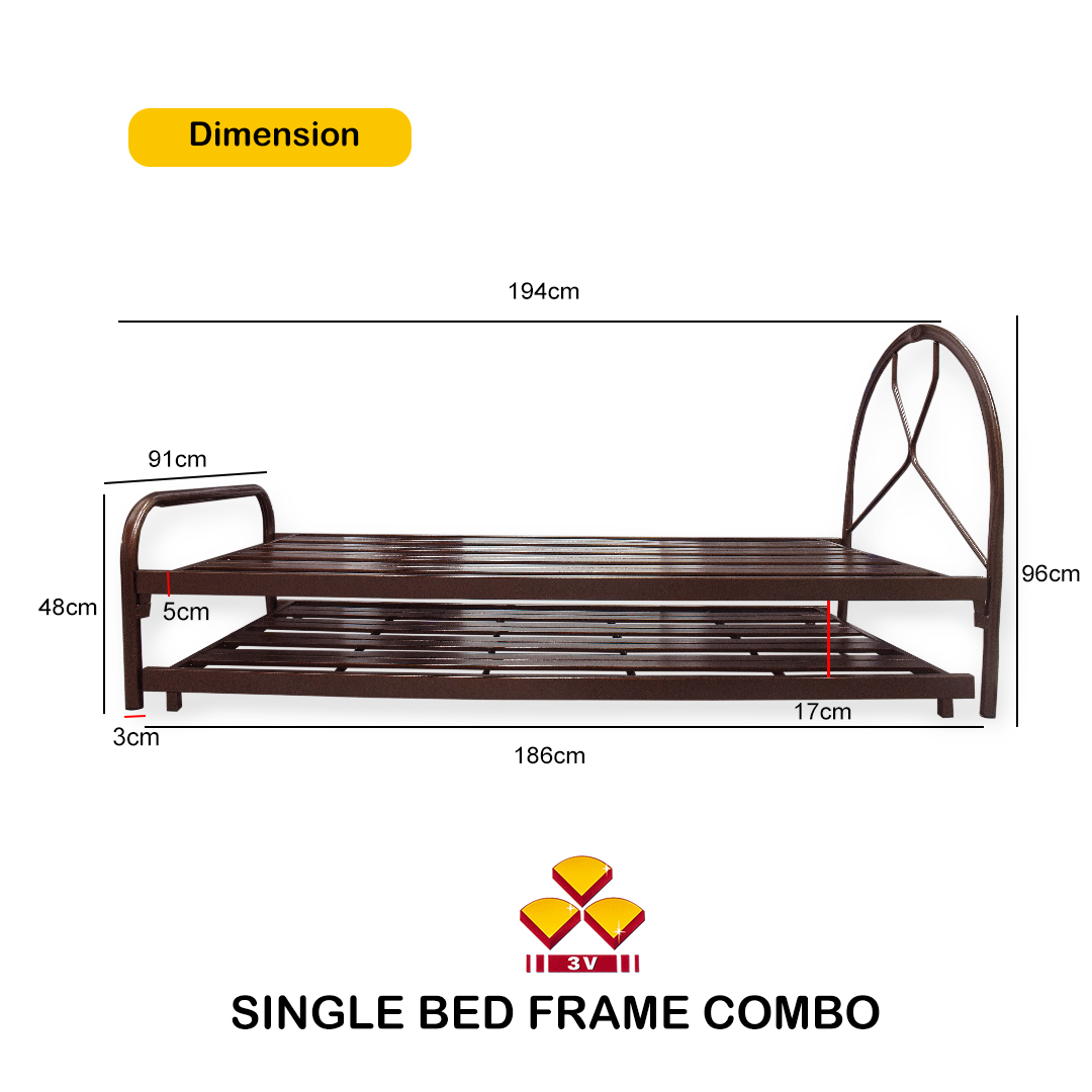 EE HOME 3V Single Size Metal Super Base Bed Frame With Pull Out Bed ...