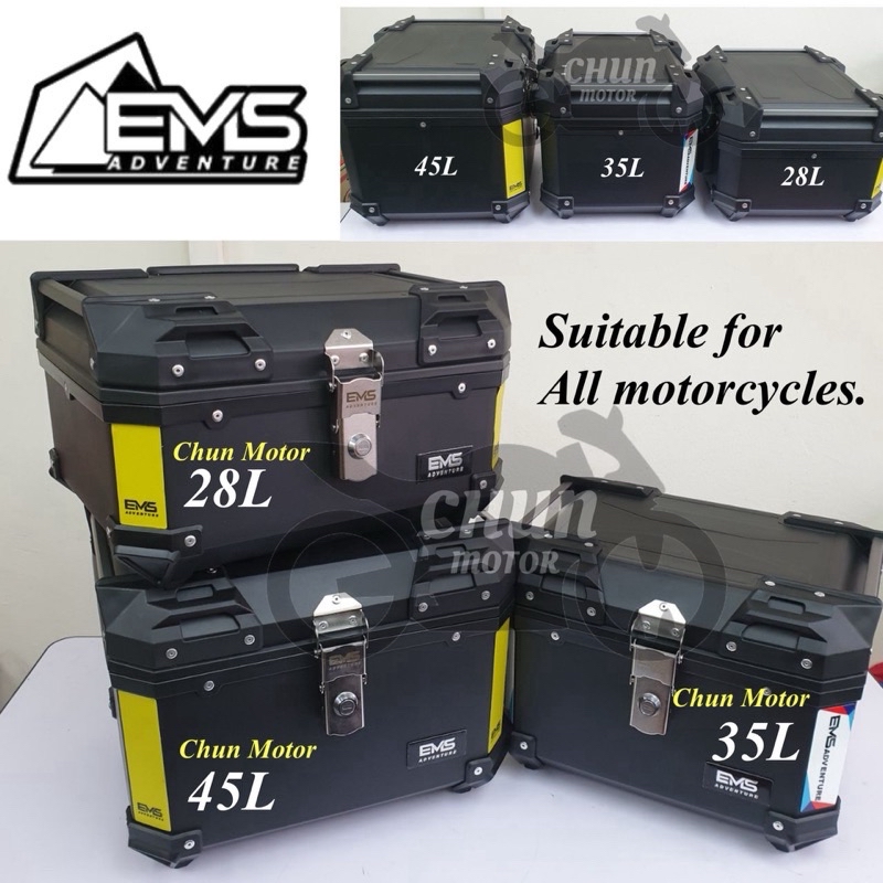 Motorcycle EMS TOX Box 28L 35L 45L (Aluminium Design) + Rapido Monorack ...