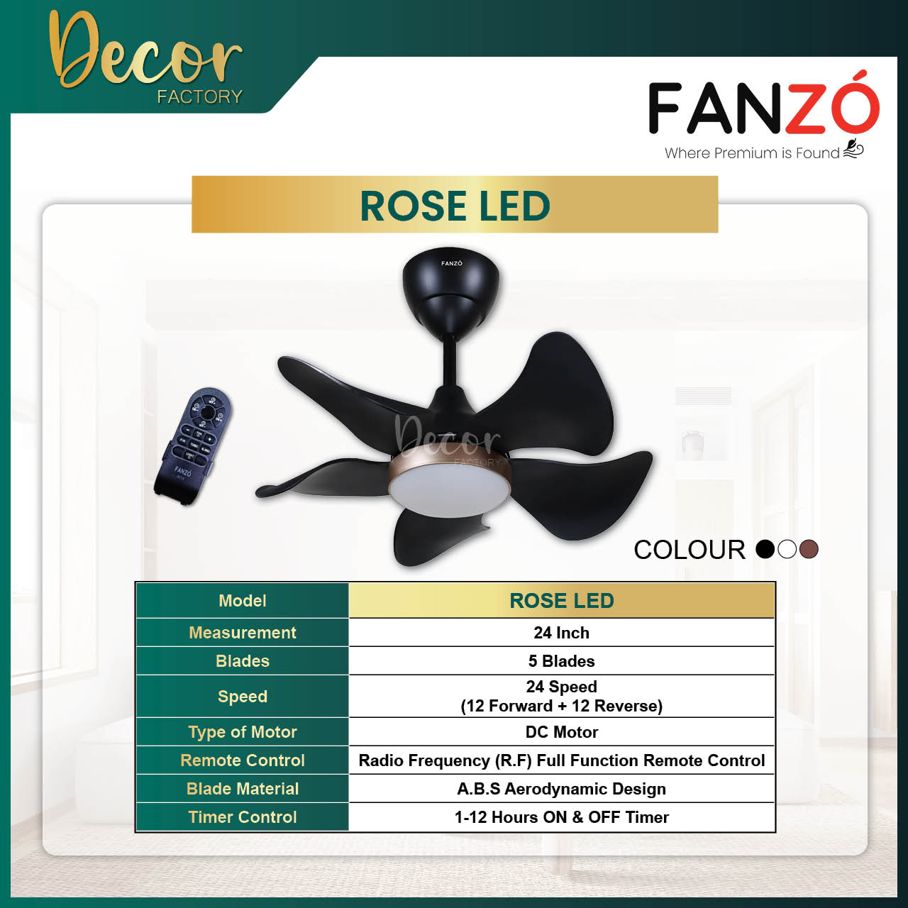 🔥NEW MODEL🔥 FANZÓ Fan FANZO ROSE LED 24" 5 Blades DC Motor 12 Forward ...
