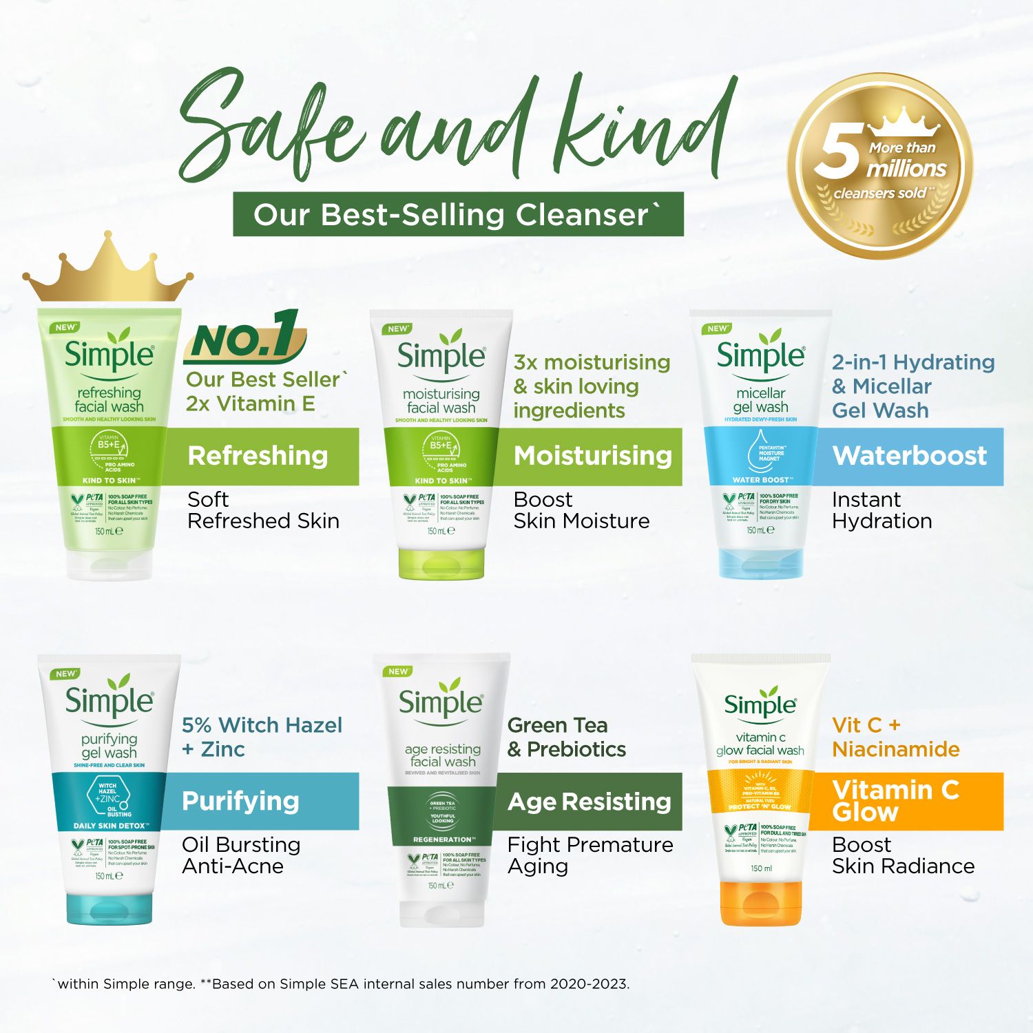 Simple Kind to Skin Moisturising Facial Wash Cleanser Soap-free For Sensitive Skin (150 ml ...