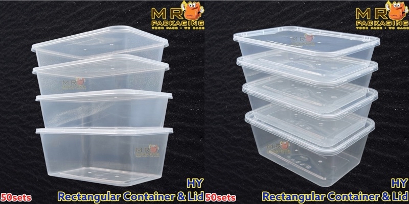 HY 500 650 750 1000 ml Rectangular PP Container & Lid ( 50sets± ) Lunch ...