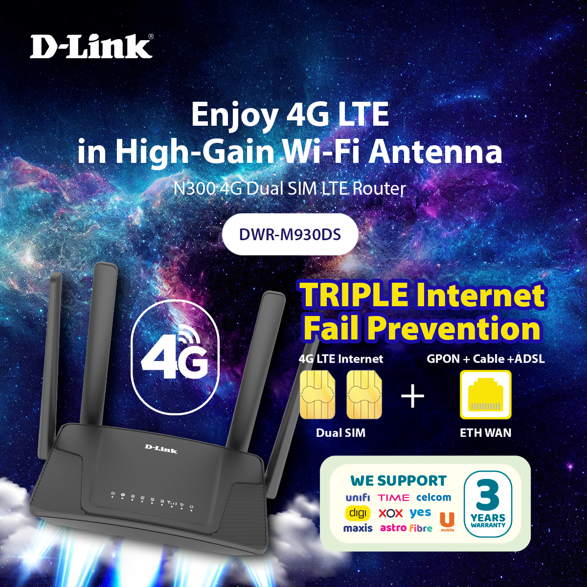D-Link 4G LTE Mobile Direct Dual Sim Card Router Support Hospot ...
