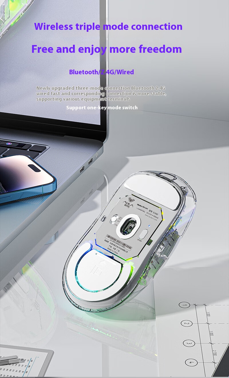 AULA SC660 3Mode Gaming Mouse Bluetooth/2.4G /Type-C 10000DPI Optical ...