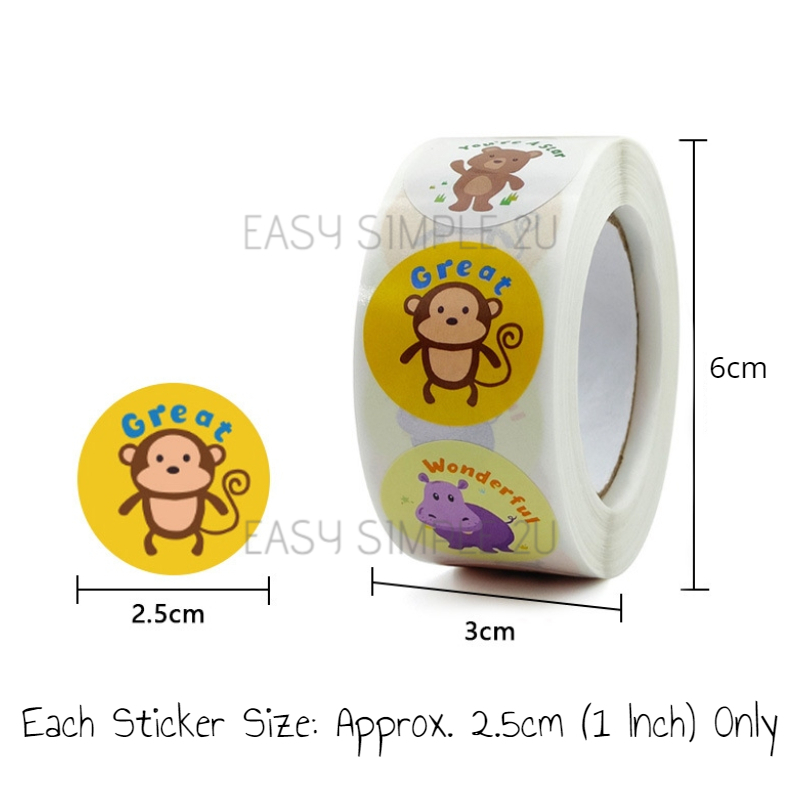 (1Roll-500pcs) Kid Cartoon Incentive Rewards Stickers Parent Teacher ...