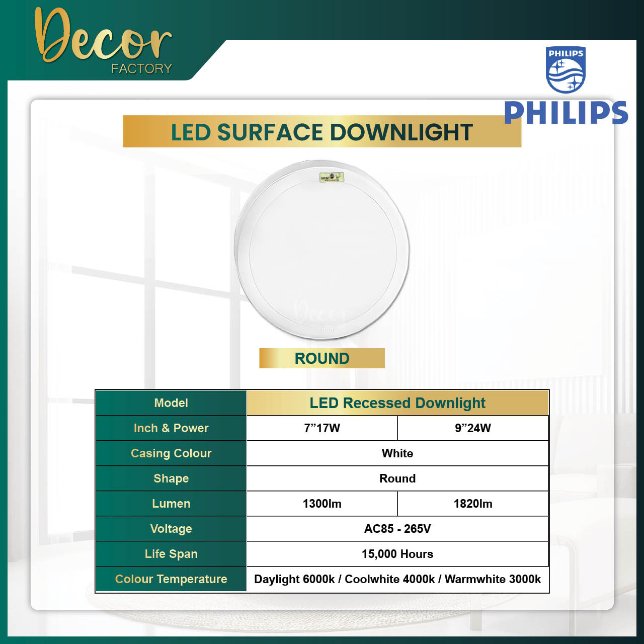 PHILIPS Meson LED Surface Downlight 59472 59474 7" 9" 17w 24w LED ...