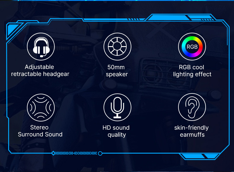 AULA S506 Wired RGB Gaming Headset, Stereo Sound, Closed Earmuffs Gaming with Adjustable Mic ...