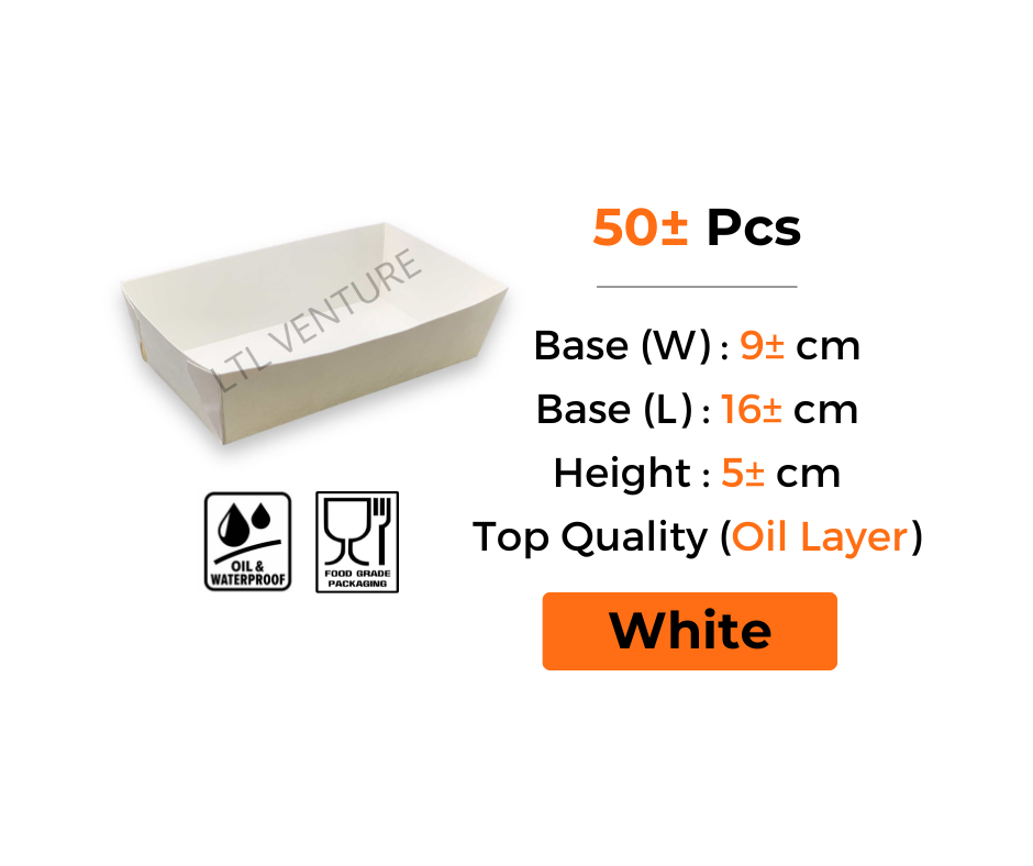 (50Pcs) Paper Tray Kraft/Brown/White Disposable Food Grade/Oil ...