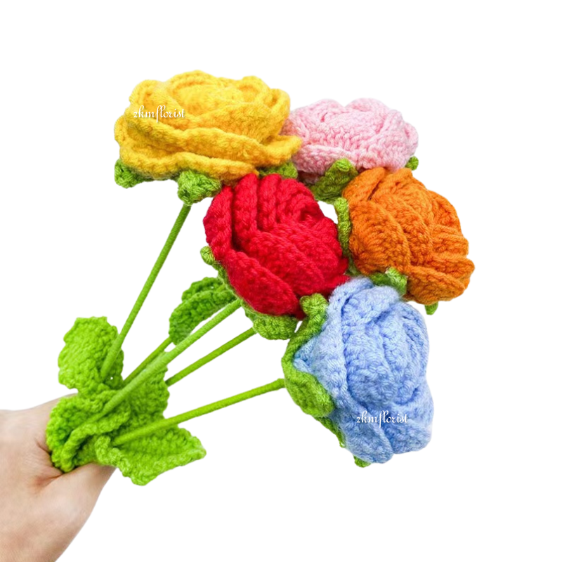 (1PC) CROCHET SULAM ROSE Flower Bunga Sulam Wool Hand Knitted Finished ...