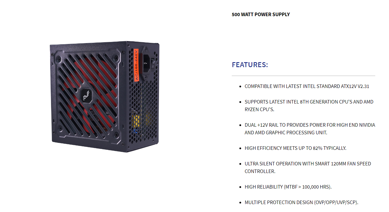 AVF Gaming Freak APS R500W 500W 80PLUS Power Supply (APS-R500) ATX for ...