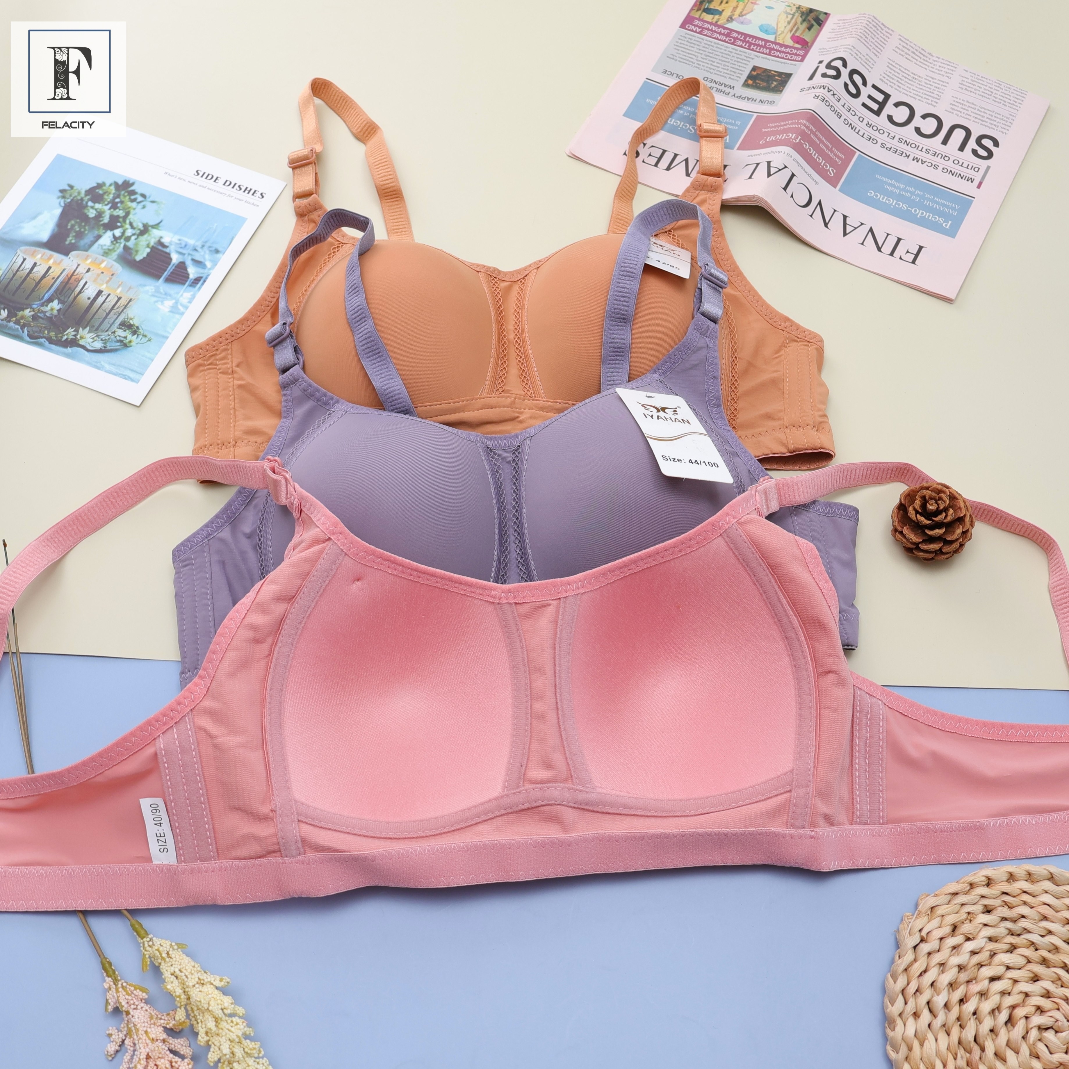 Bra Women Full Cup Plus Size Wireless Plain BC Cup Baju Dalam Wanita ...