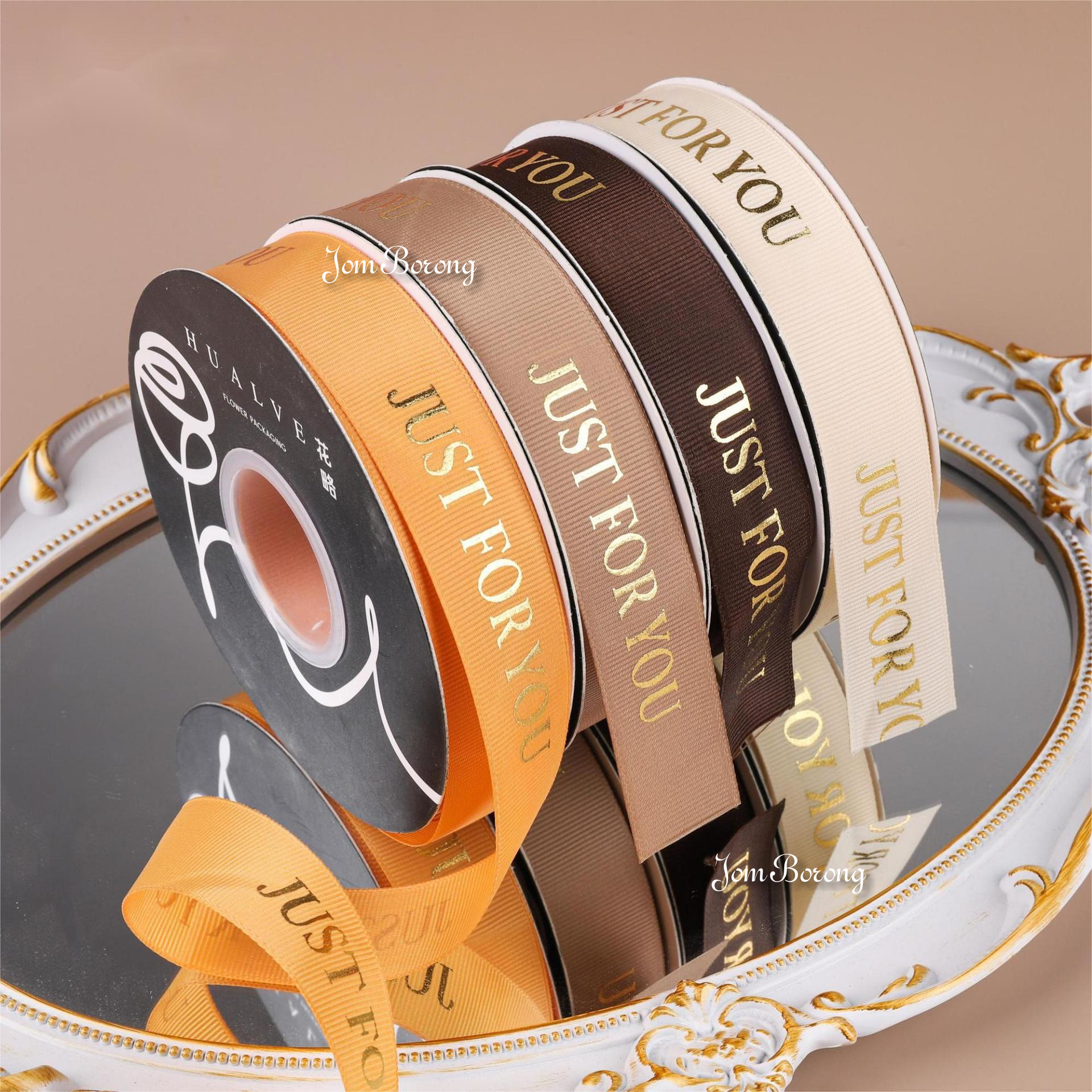 (22M) 2.5CM GOLD JUST FOR YOU Ribbon Reben Riben Gift Satin Organza ...