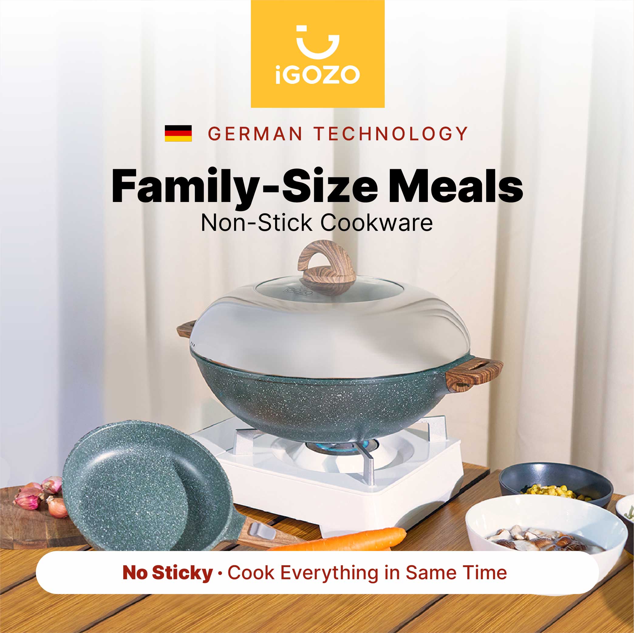 iGOZO Amazonas Non Stick Granite 36cm Wok [Free Items Frying Pan 24cm ...
