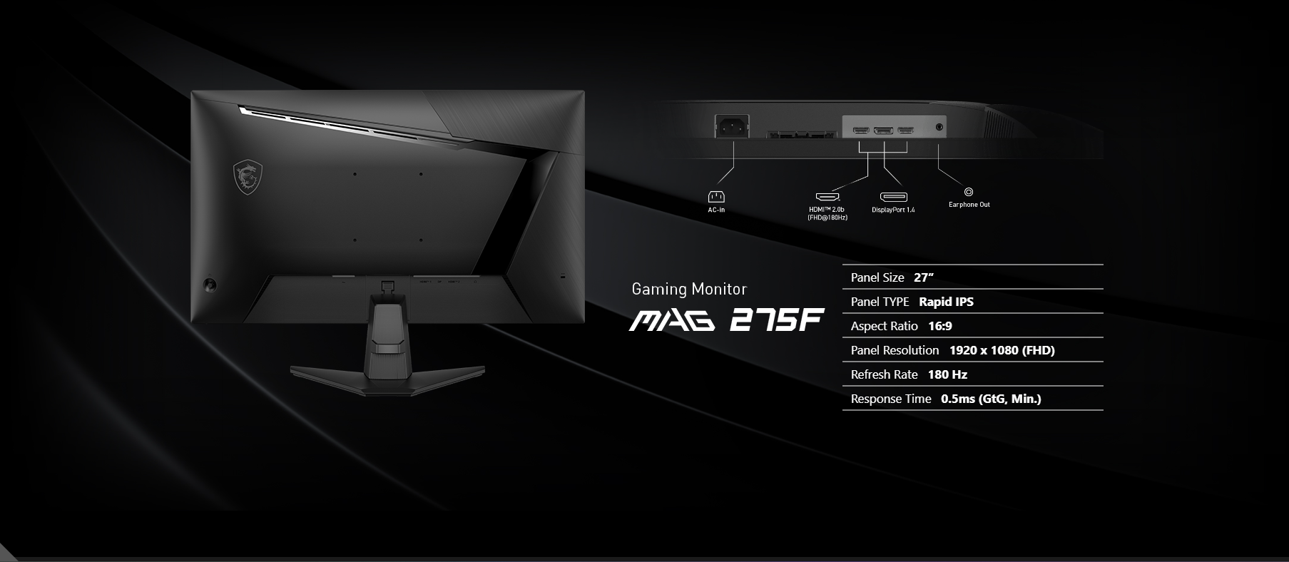 MSI MAG 275F / MAG275F 27" (FHD/ RAPID IPS/ 1ms GTG/ 180Hz/ Flat Gaming ...