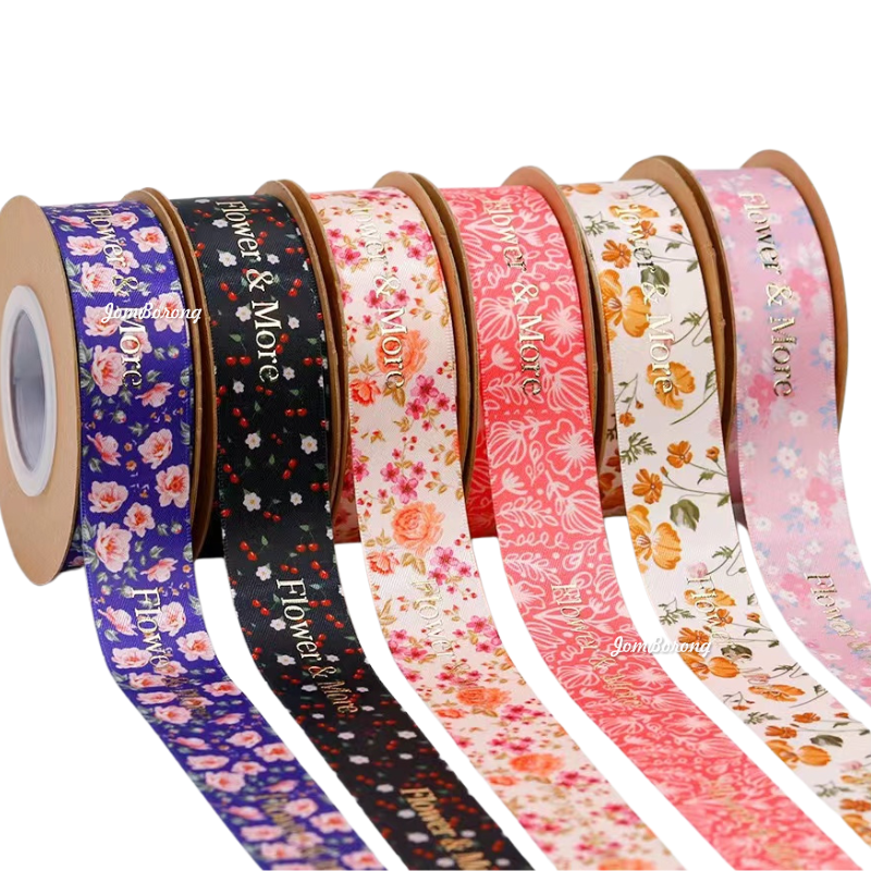 (22M) 2.5CM FLOWER Ribbon Reben Riben Gift Satin Organza Flower Bouquet ...