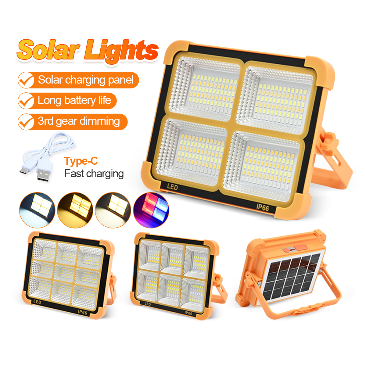 8000W Portable 288 LED Solar Work Lamp Light Recharge Camping Light ...