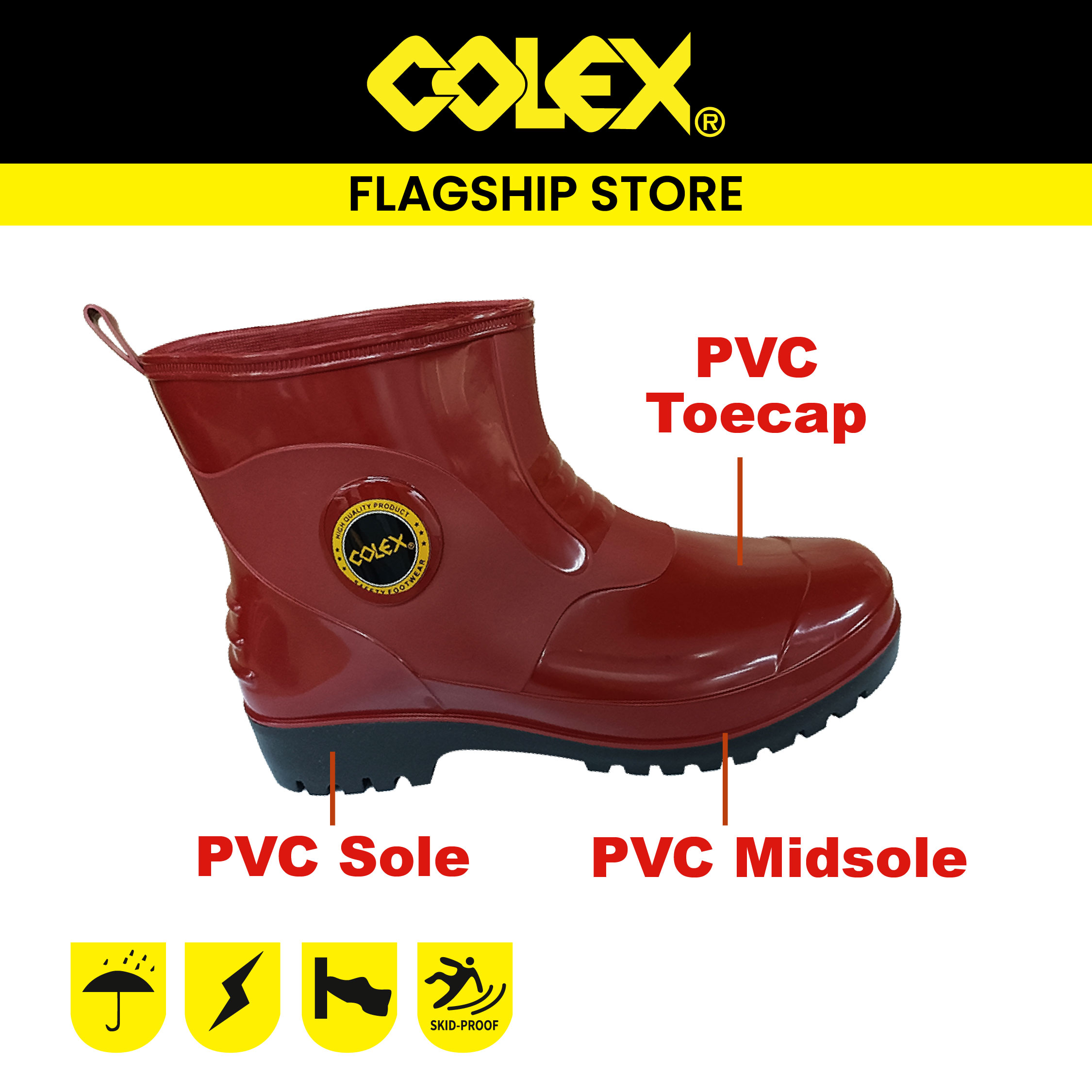 COLEX RM-6600 PVC Kitchen Boot Rain Boots Waterproof Anti Slip Garden ...