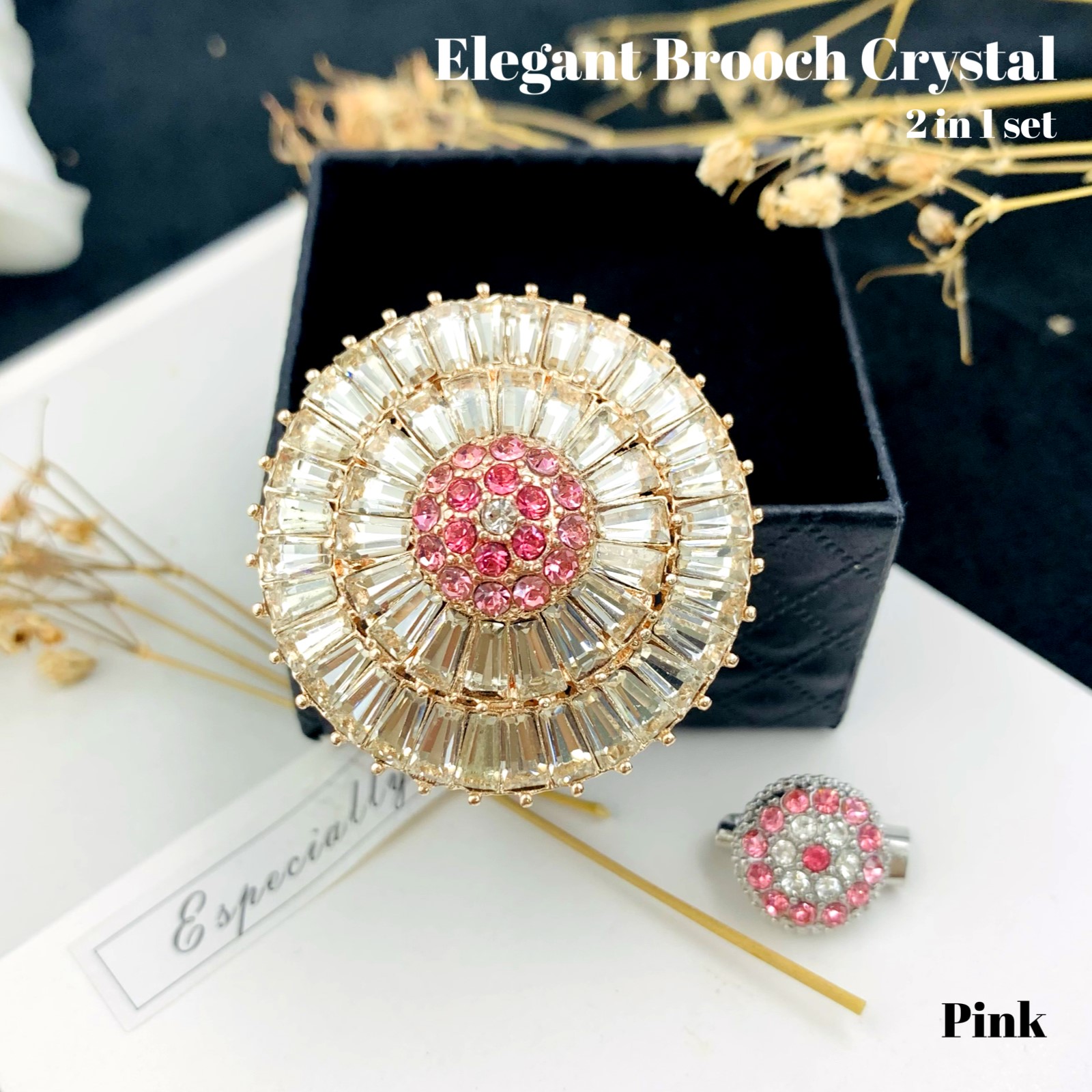 Elegant Brooch 2 in 1 Set [FREE BOX] European Crystal Kerongsang ...