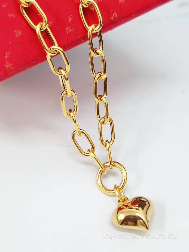 Wing Sing Rantai Leher Paper Clip Emas 916 / 916 Gold Designer Paper ...
