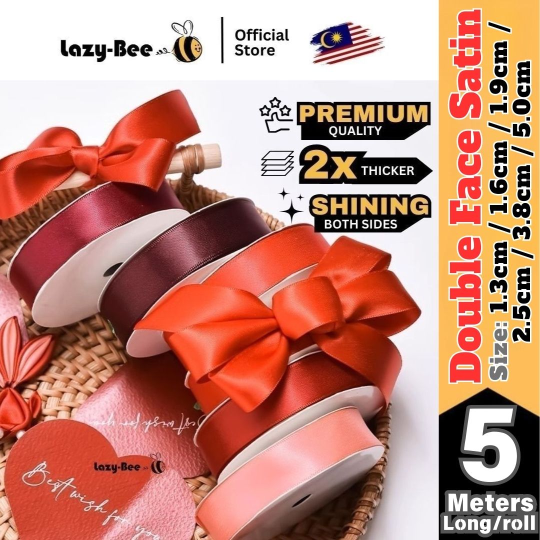 RED Merah 5 Meter 2.5cm 3.8cm 5cm Premium Quality Double Face Satin ...