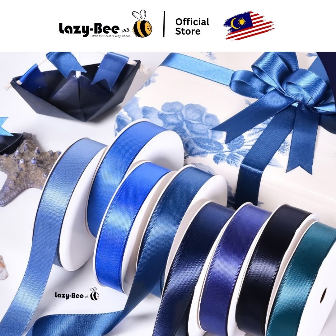 BLUE BIRU 2.5cm 3.8cm 5cm Premium Double Face Satin Ribbon Craft ...