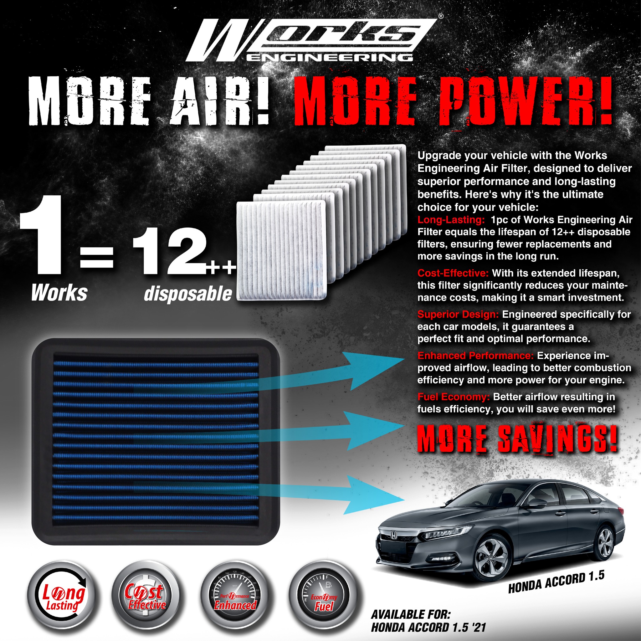 WORKS ENGINEERING Air filter For HONDA ACCORD 1.5 2021-ON | Shopee Malaysia