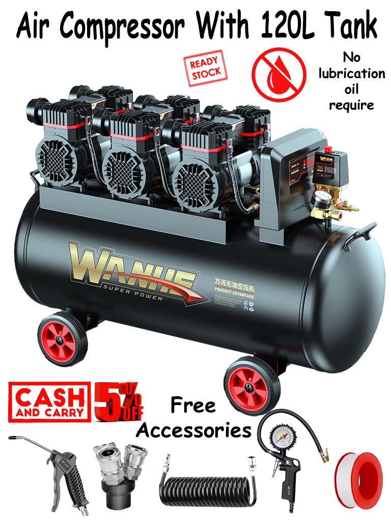 Air Compressor 120L Tank, Oilless Air Compressor Oil Free Air ...