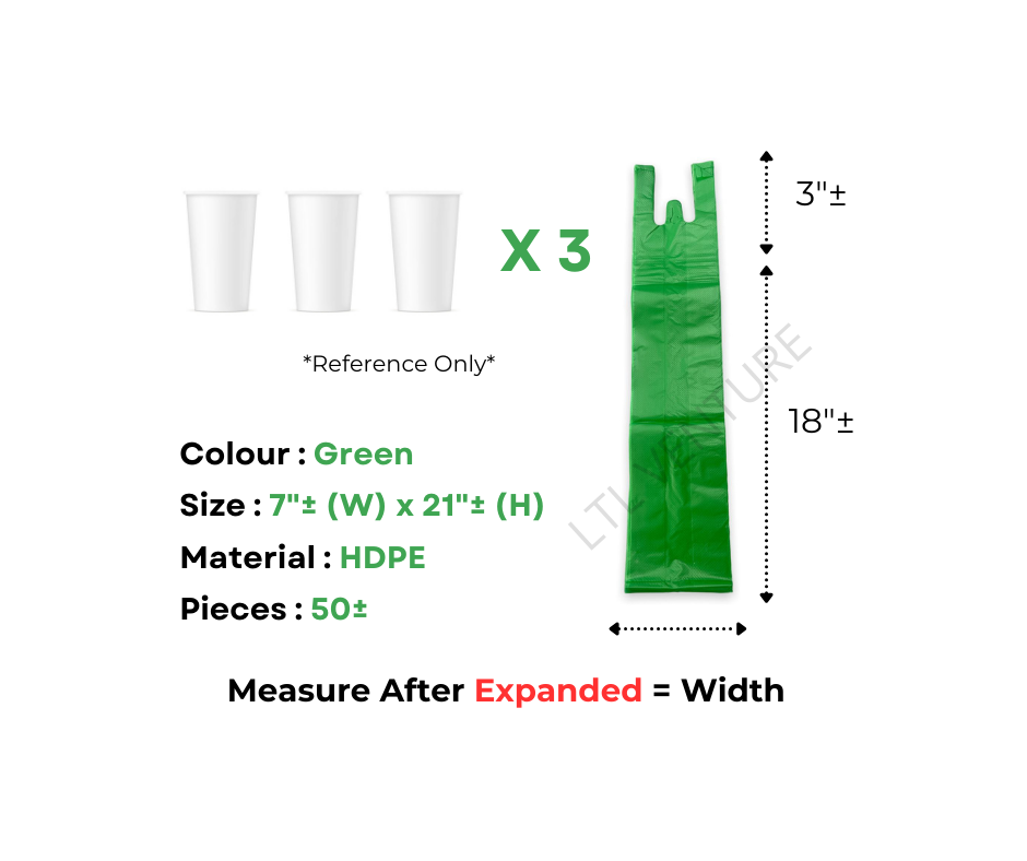 (50Pcs) White/Colour Plastic Cup Bag/Red/Blue/Yellow/Green/Beg Cawan ...