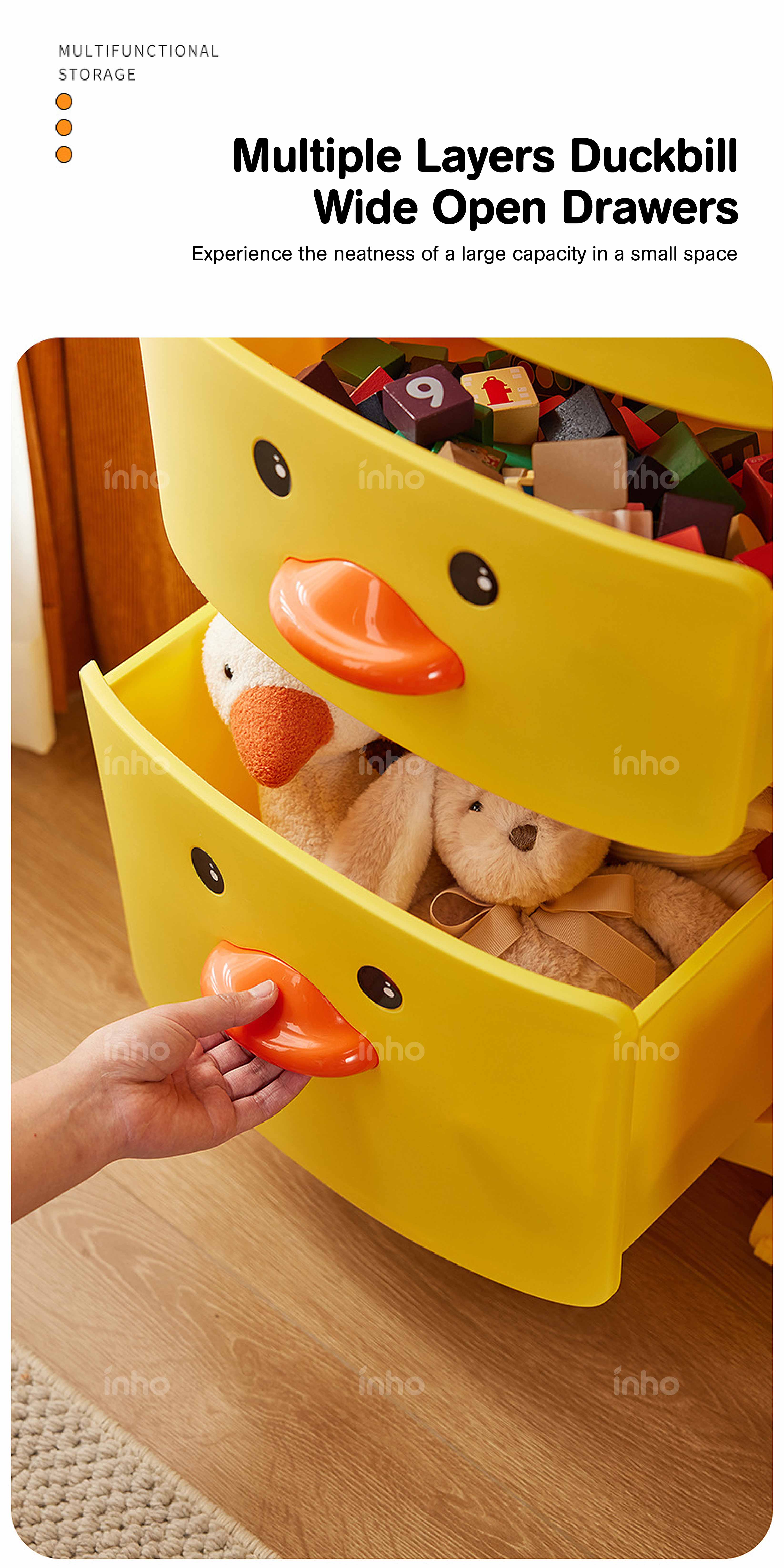 INHO 2/3/4 Layers Cute Duck Drawer Storage Cabinet Toy Storage ...